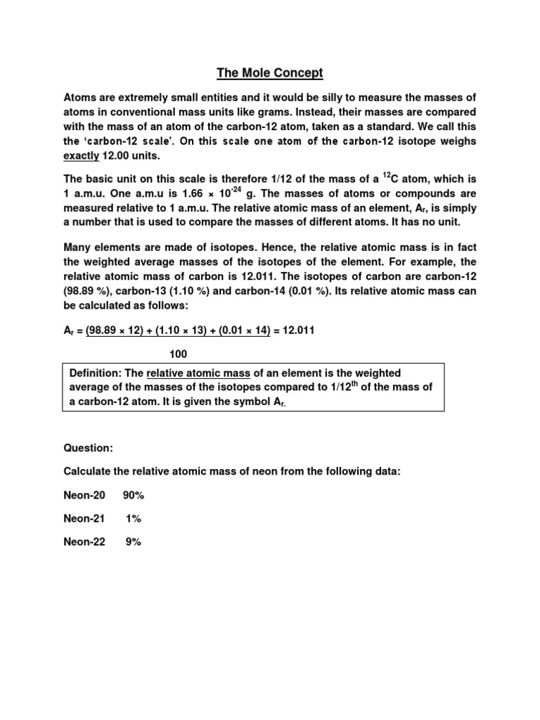 The Mole Concept | PDF | Mole (Unit) | Gases