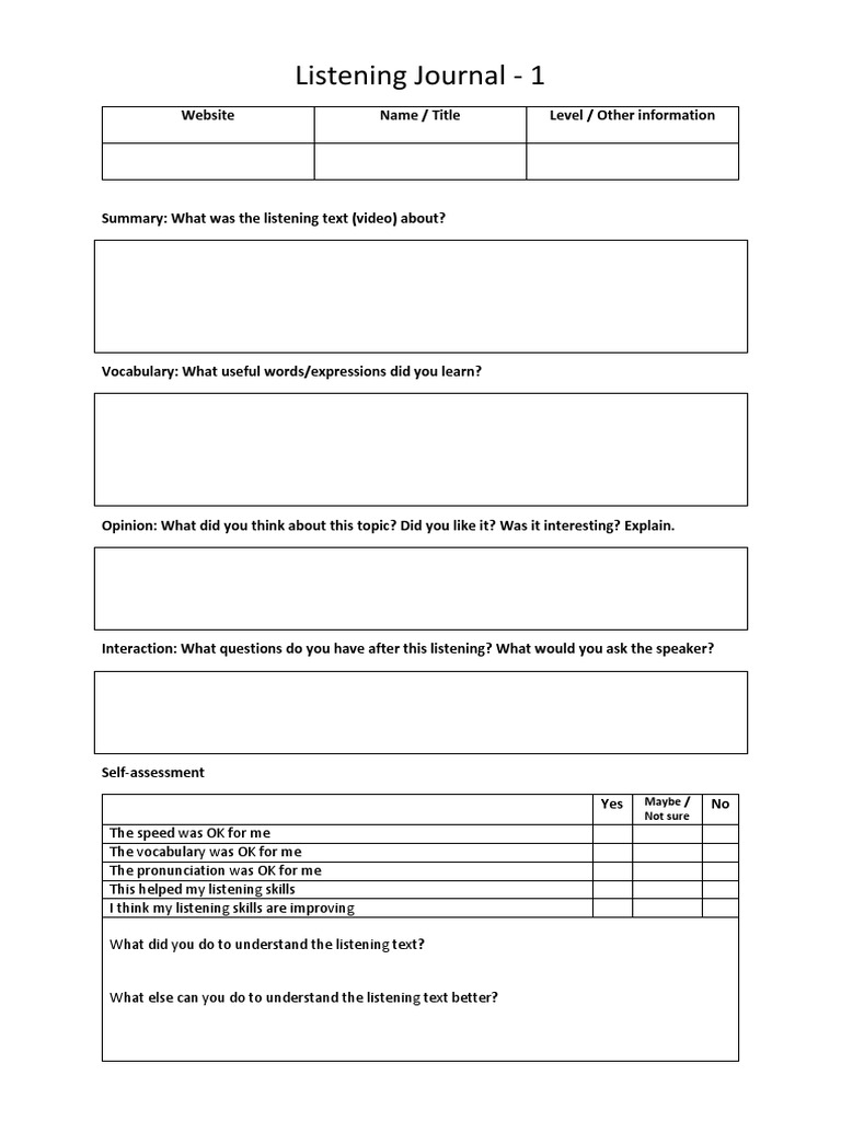 Listening Journal - 1: Maybe / Not Sure | PDF | Vocabulary | Applied ...