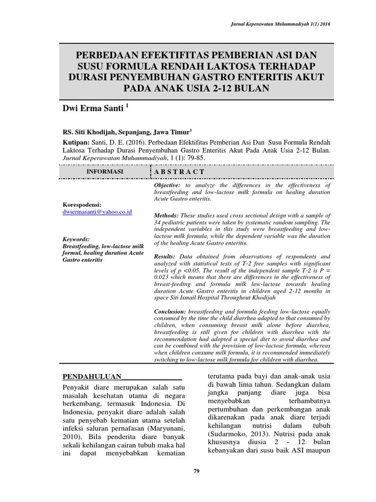 Perbedaan Efektifitas Pemberian Asi Dan Susu Formula Rendah Laktosa ...
