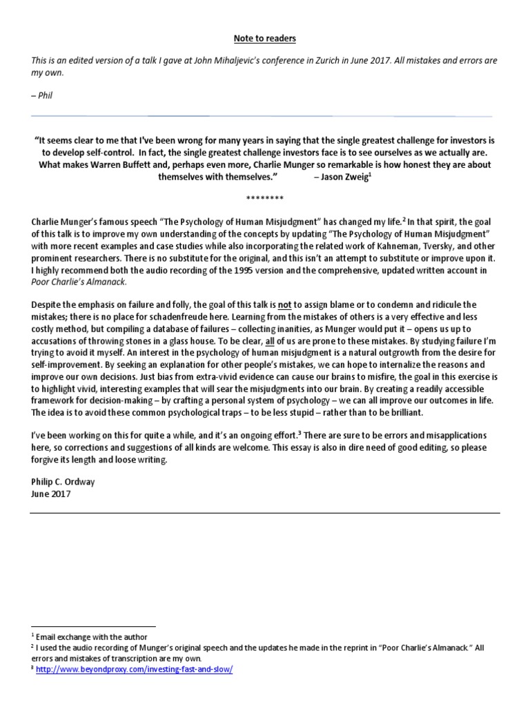 Human Misjudgment Revisited - Philip C. Ordway | PDF | Heuristics In ...