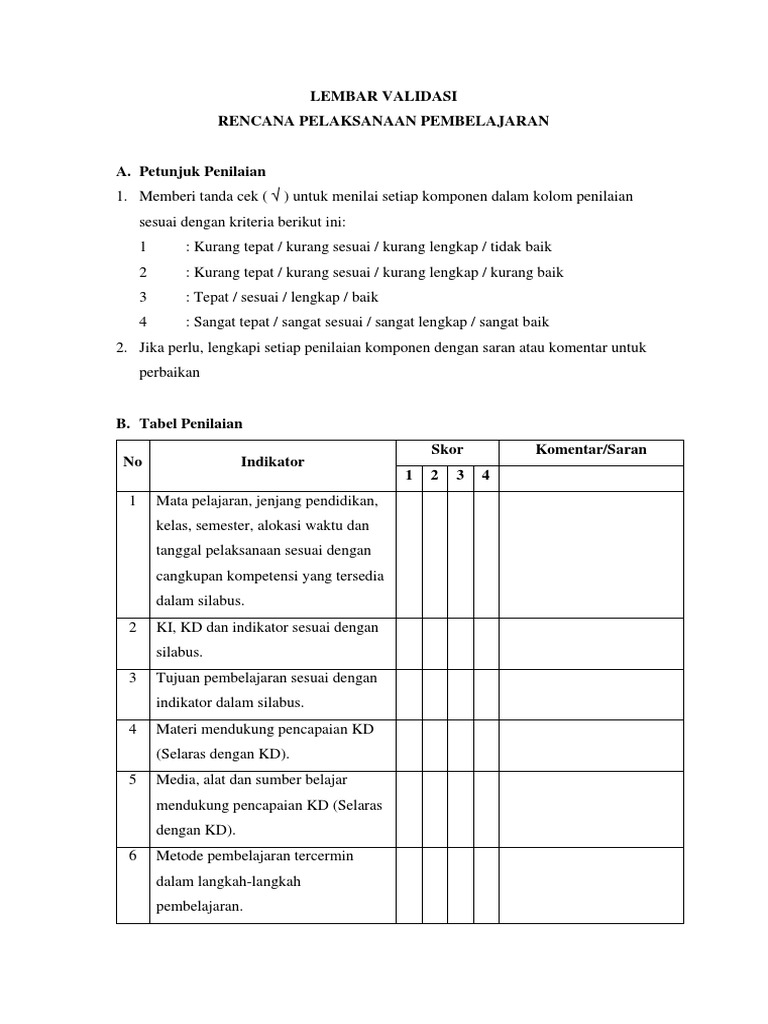 Lembar Validasi RPP | PDF
