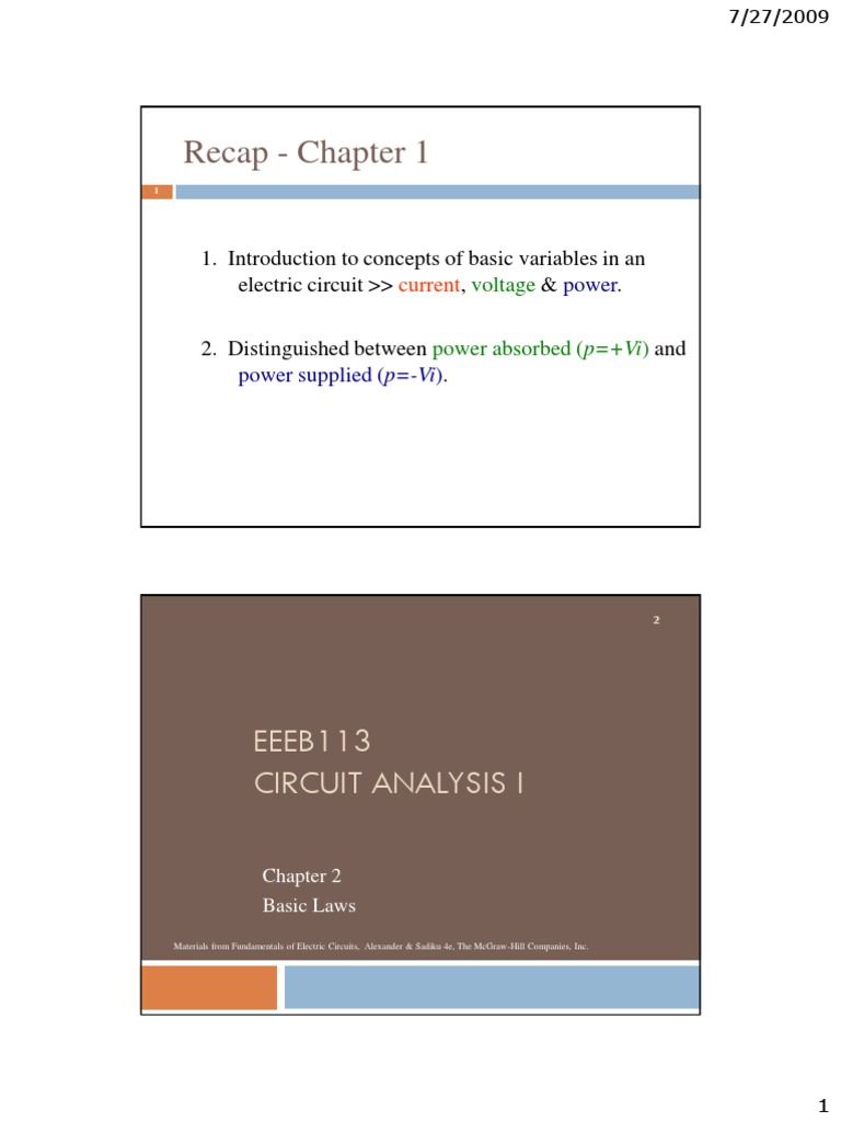 Recap - Chapter 1: EEEB113 Circuit Analysis I | PDF | Series And ...