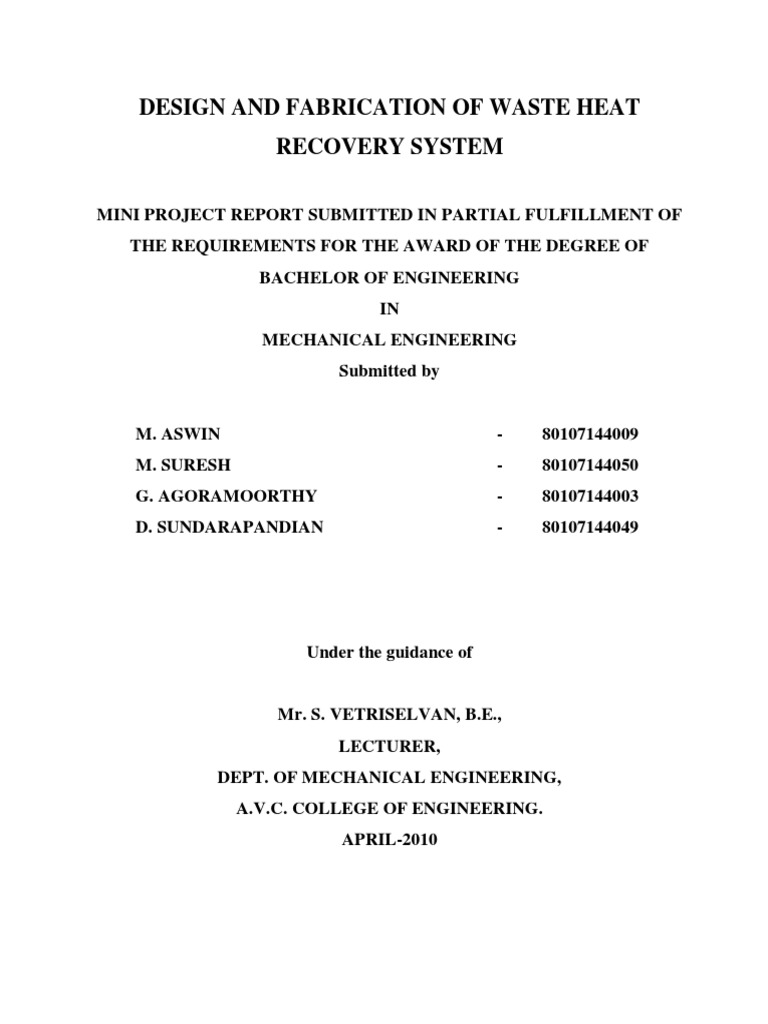 Design and Fabrication of Waste Heat Recovery System PDF | PDF | Solar ...
