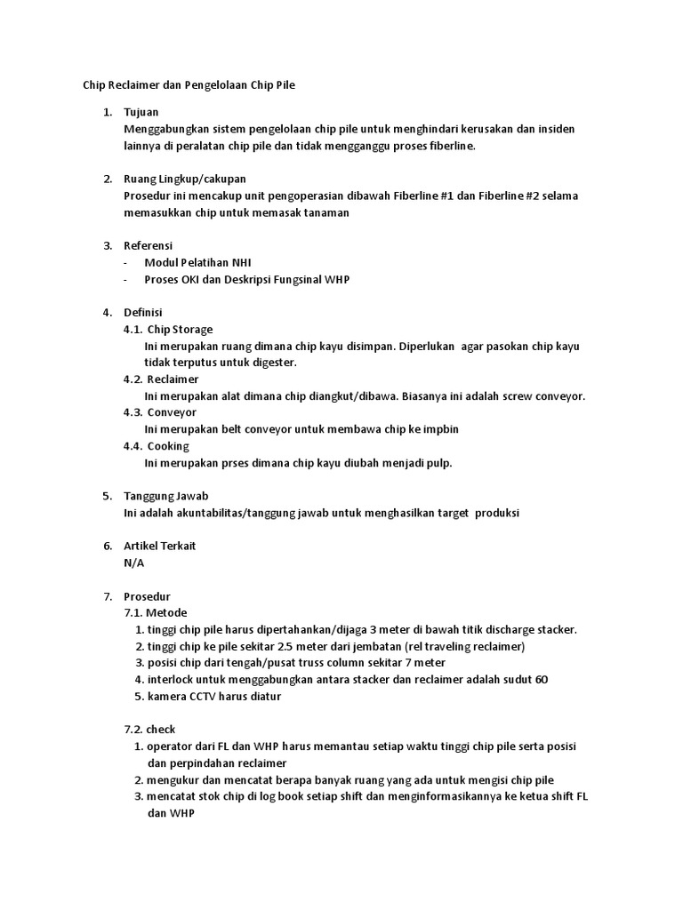 Pengelolaan Chip Pile dan Reclaimer | PDF