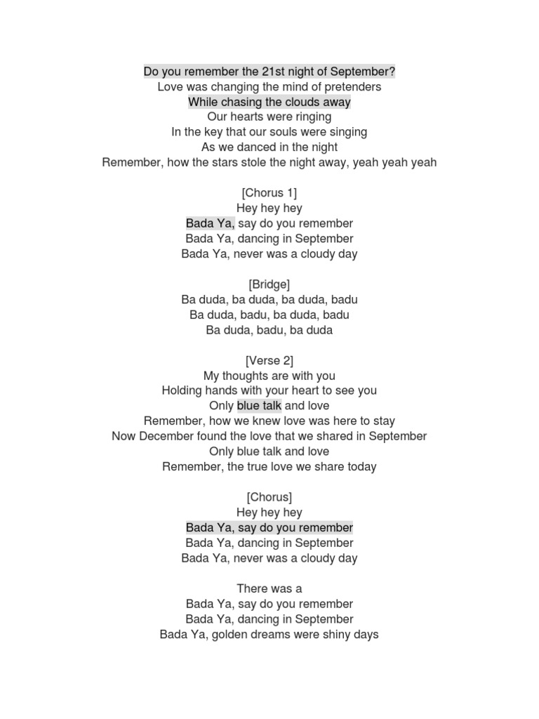 "Earth, Wind & Fire: September Lyrics" | PDF