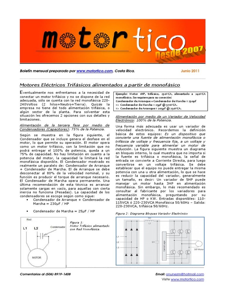 2011 JUN - Alimentacion de Motores Trifasicos Con Red Monofasica PDF | PDF