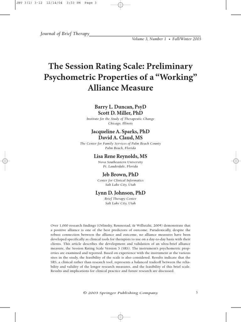 The Session Rating Scale PDF | Psychotherapy | Clinical Psychology