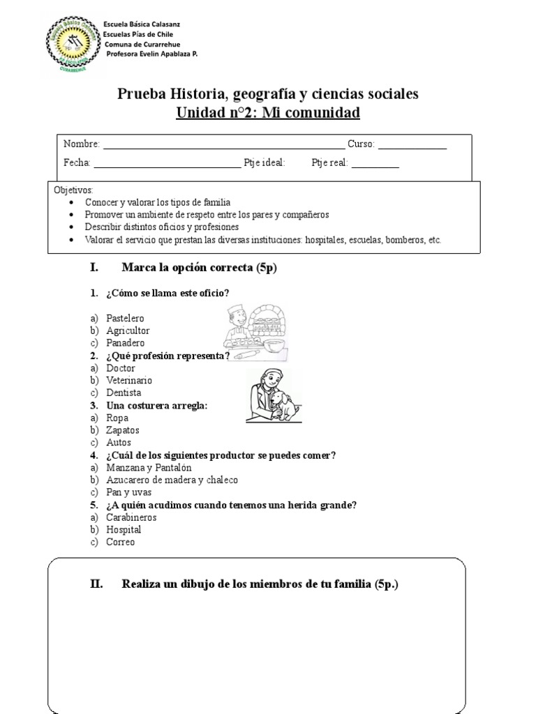 Prueba sobre Mi Comunidad y Profesiones | PDF