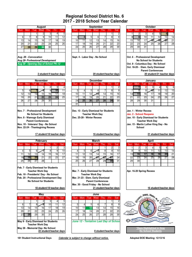 2017 - 2018 School Calendar - Adp12-13-16 | PDF