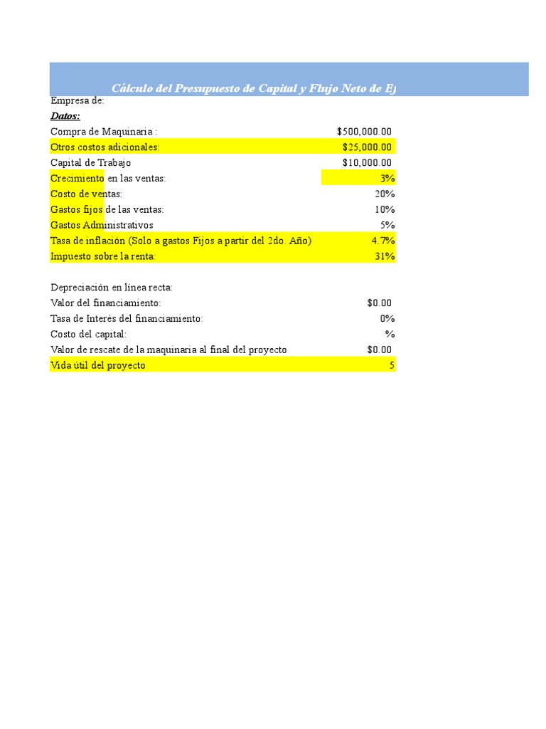 Modelo Presupuesto de Capital | PDF | Valor presente neto | Tasa interna de retorno