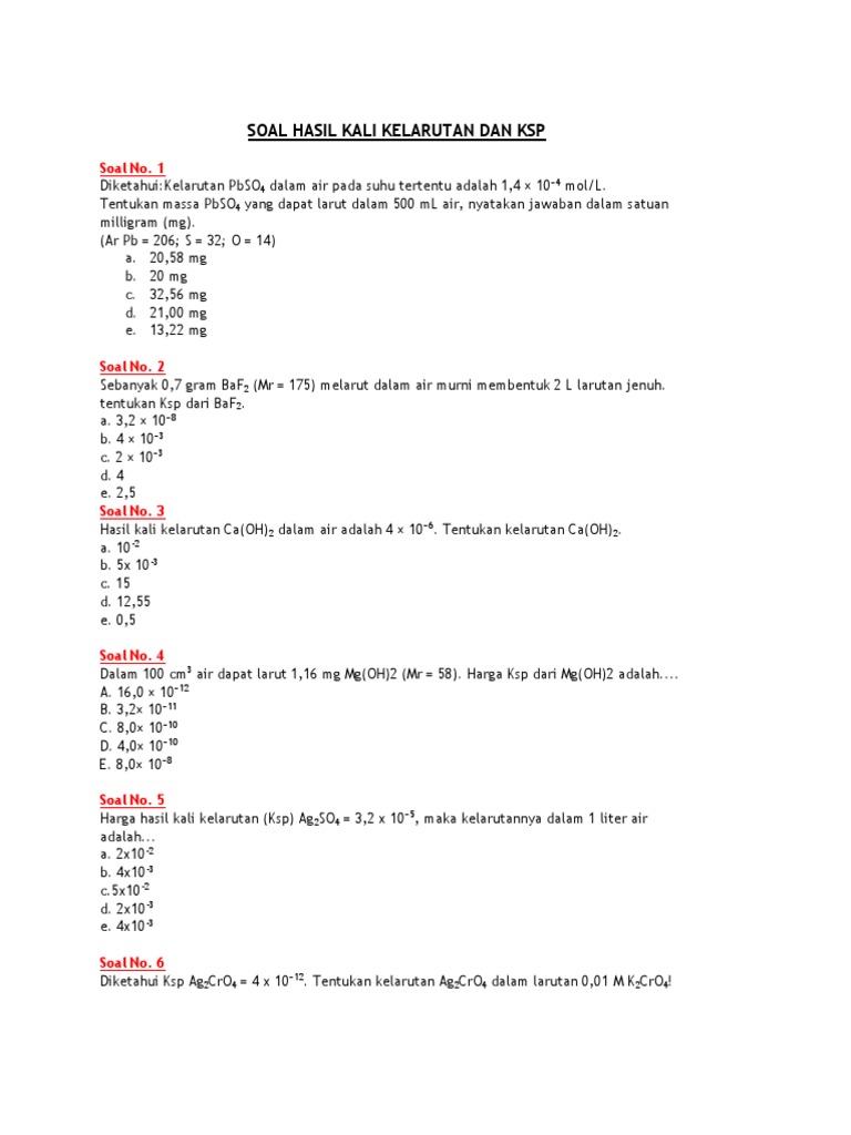 Soal KSP Dan Kelarutan | PDF