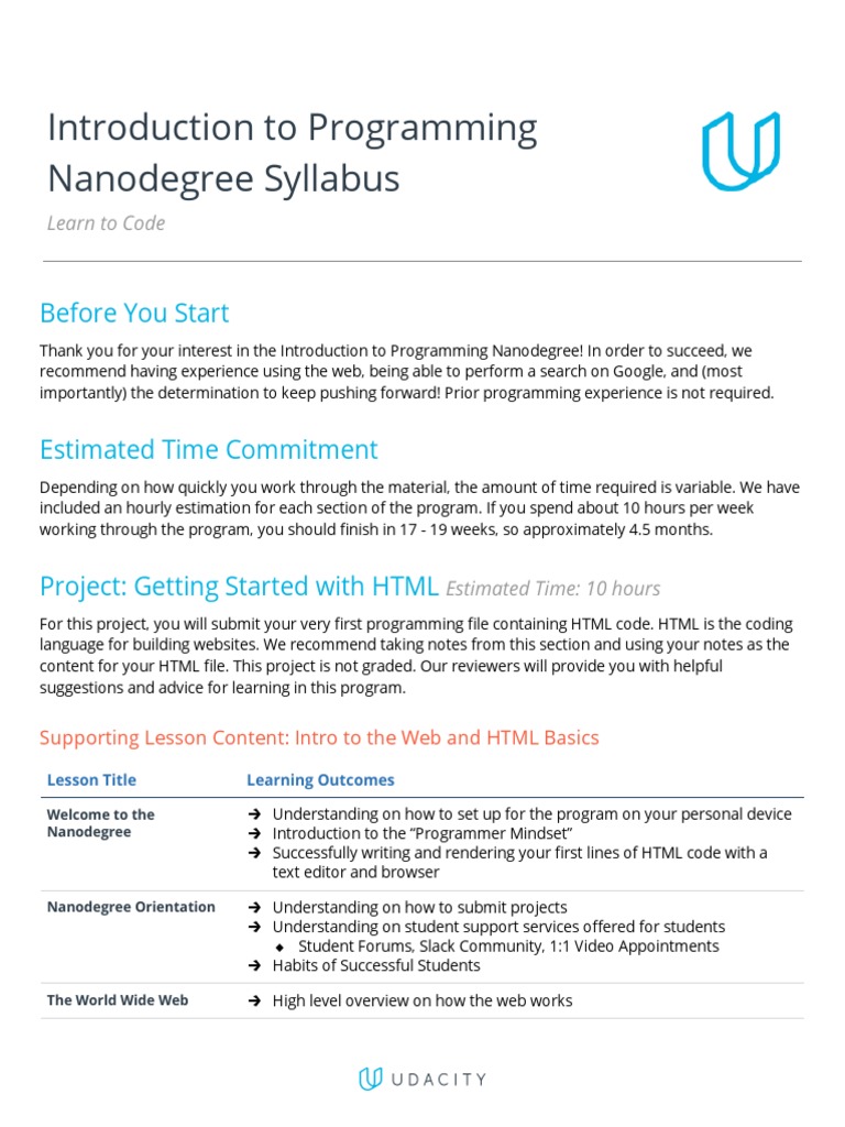 Introduction To Programming Nanodegree Syllabus: Before You Start | PDF | Html | Cascading Style ...