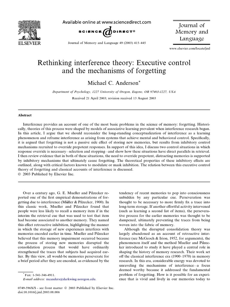 Rethinking Interference Theory: Executive Control and The Mechanisms of ...