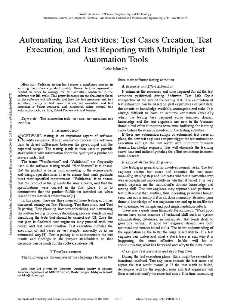 Automating Test Activities Test Cases Creation Test Execution And Test Reporting With Multiple