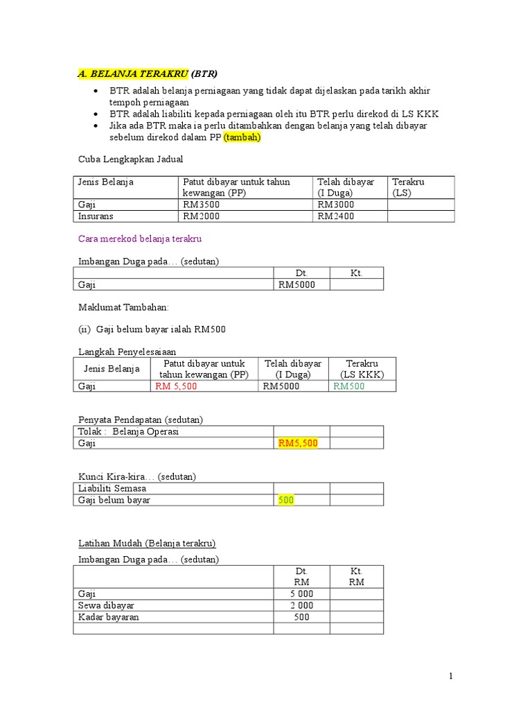 Nota Belanja Terakru Dan Terdahulu | PDF