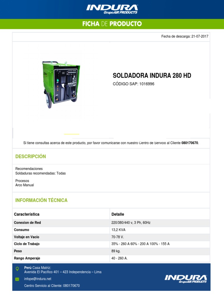 Ficha Tecnica de Maquina de Soldar