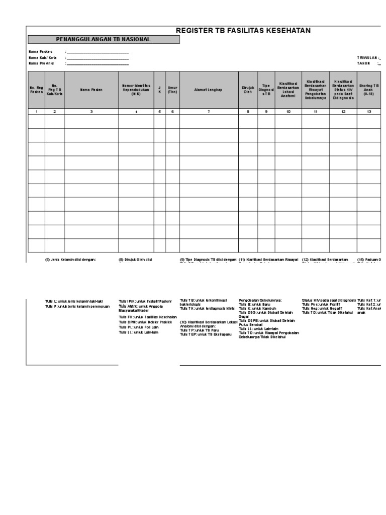 Formulir Pendaftaran TB Fasilitas Kesehatan | PDF