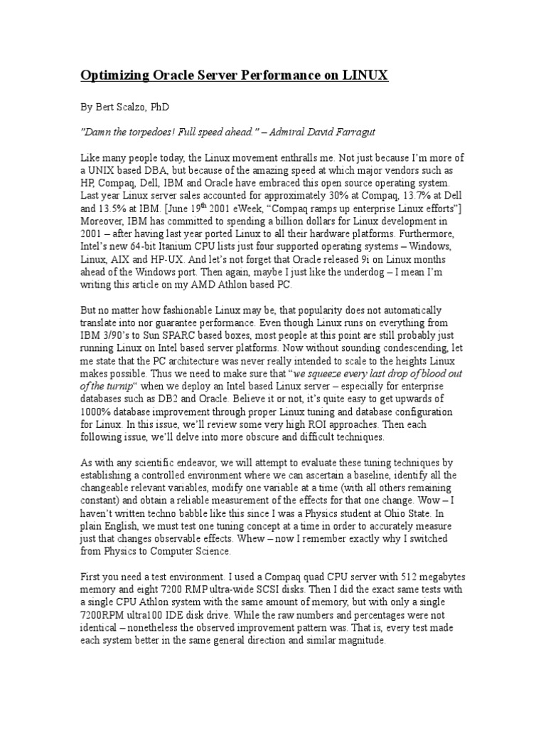 Optimize Oracle On Linux | PDF | Oracle Database | File System