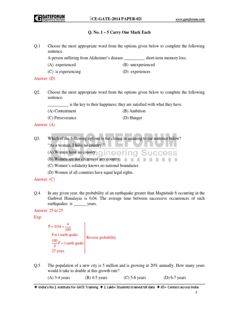 CE GATE'14 Paper 02 PDF | PDF