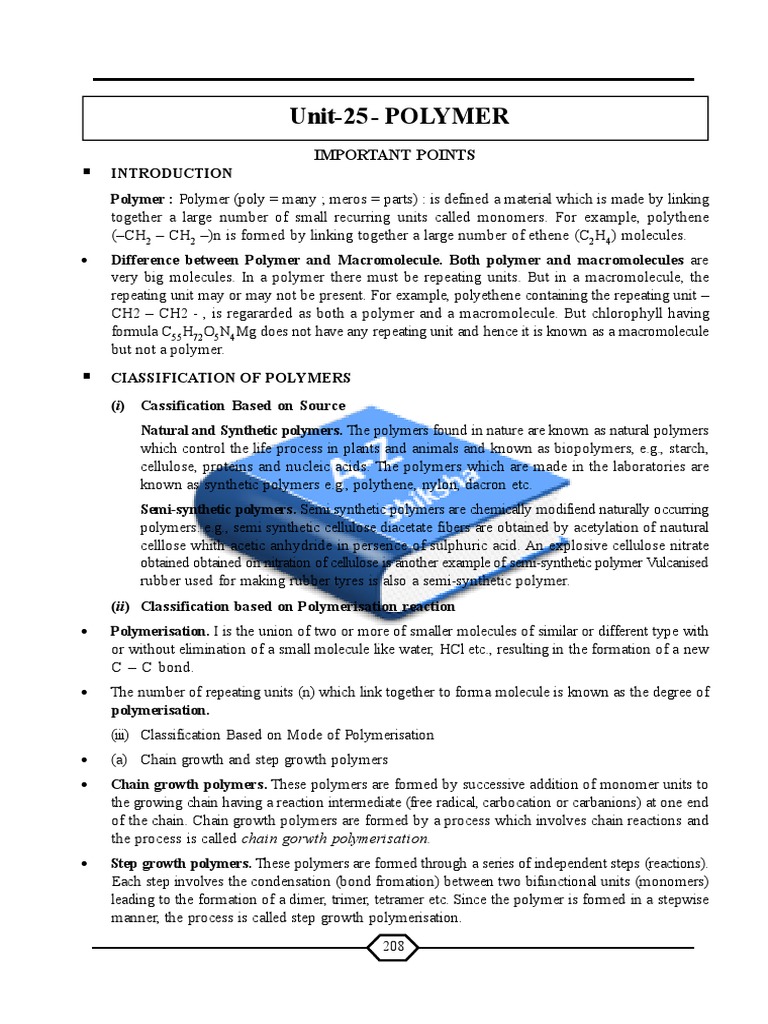 Unit-25 - POLYMER: Important Points | PDF | Polymerization | Polymers