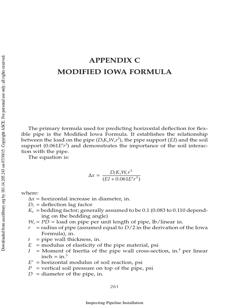 Appendix C Modified Iowa Formula: Inspecting Pipeline Installation ...