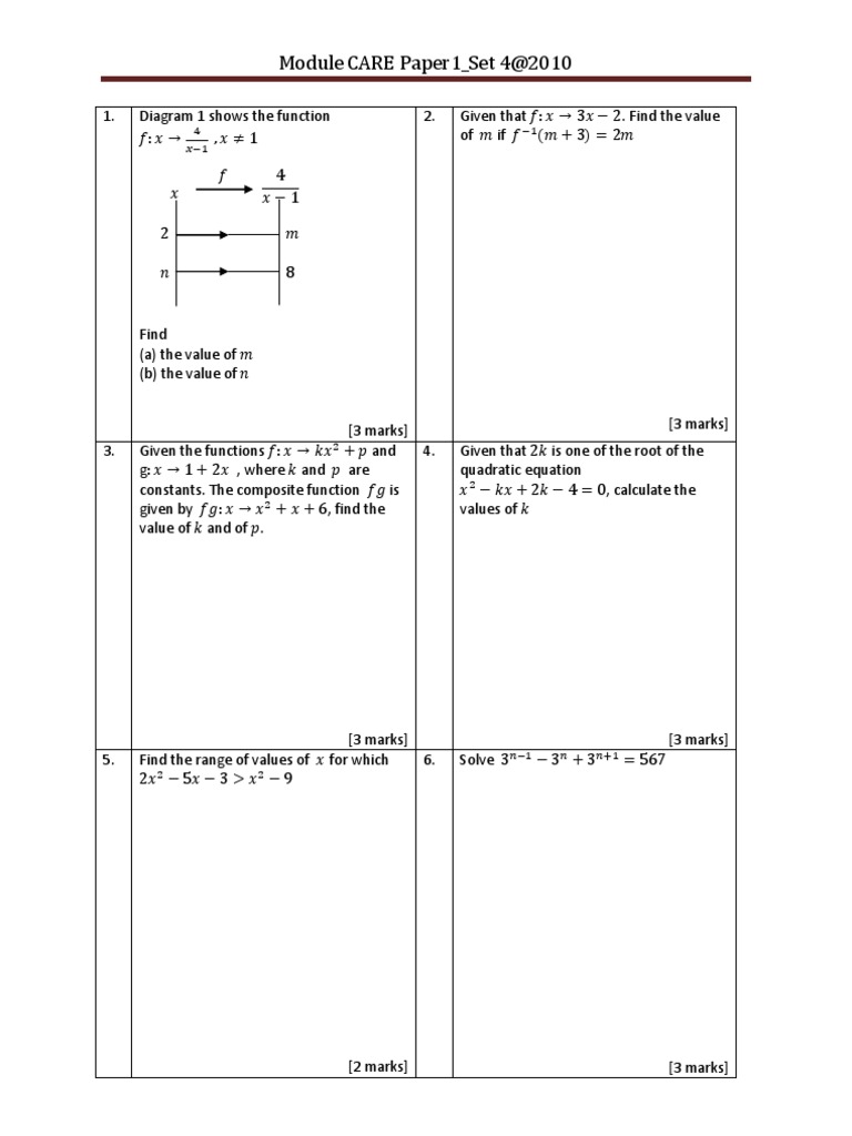 Module CARE Paper1@Set4 | PDF | Function (Mathematics) | Plane (Geometry)