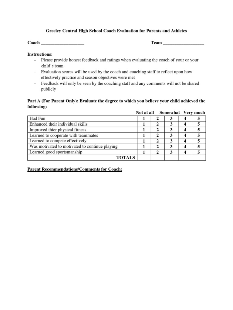 Coach Evaluation Form | PDF | Performance Appraisal | Applied Psychology