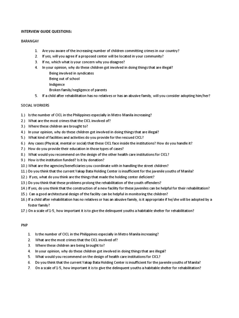 Interview Questions | PDF | Juvenile Delinquency | Rehabilitation ...