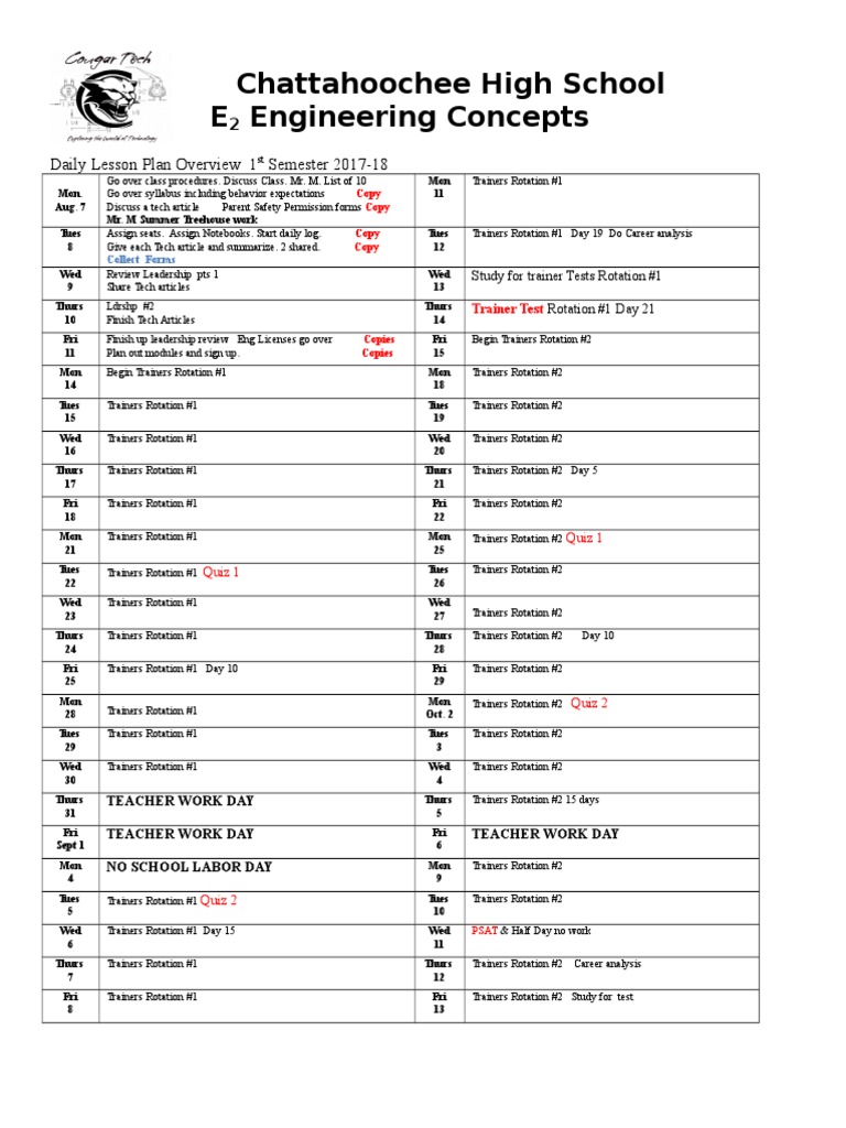 17-18 Fa Engineering II Lesson Plans | PDF | Pedagogy | Teaching