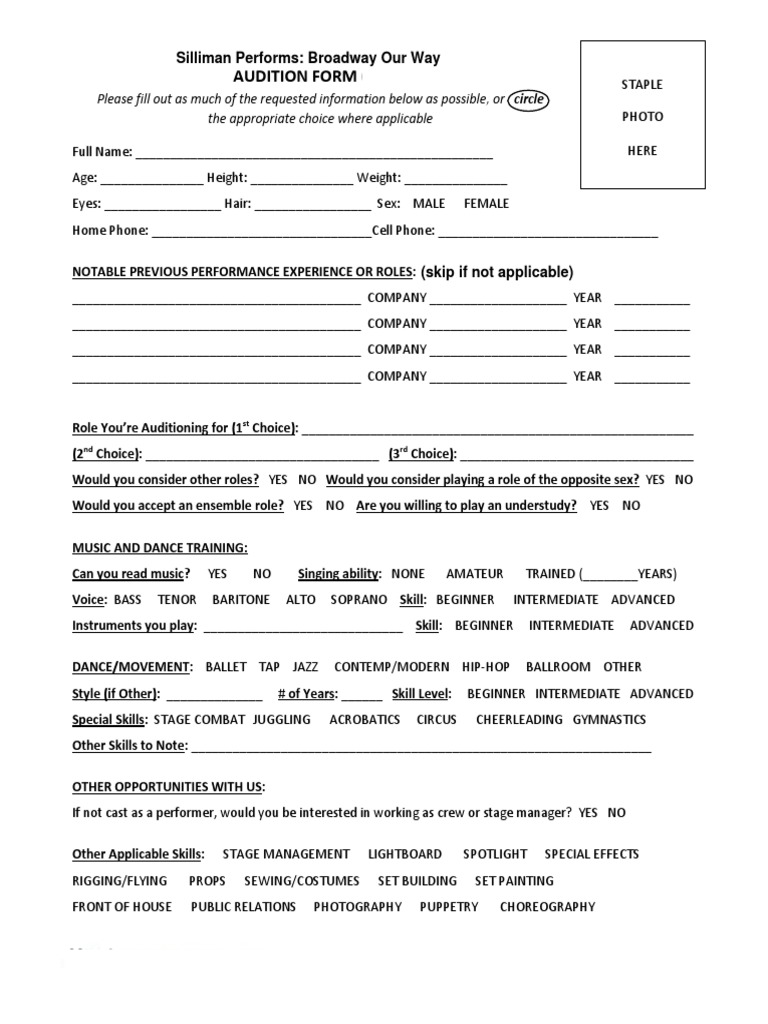 Audition Form (REPURPOSED) | PDF | Audition | Performing Arts