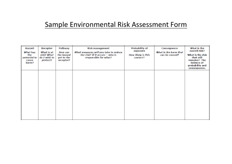 Sample Environmental Risk Assessment Form | PDF