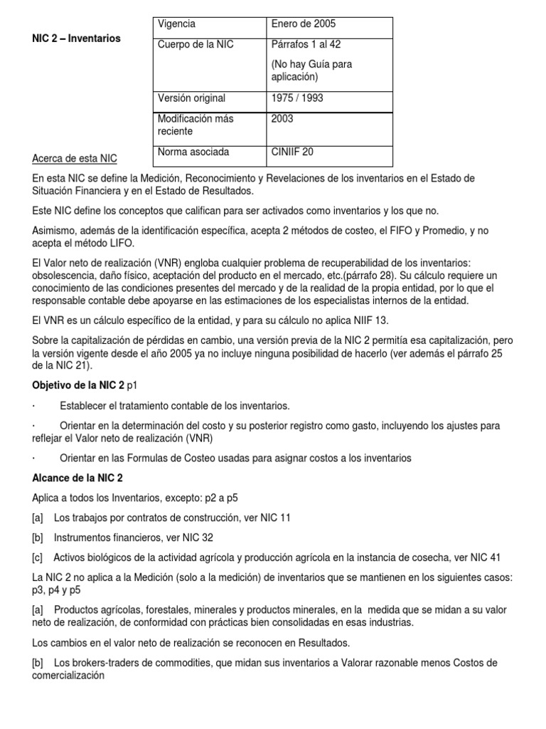 NIC 2: Medición y Costeo de Inventarios | PDF | normas internacionales ...