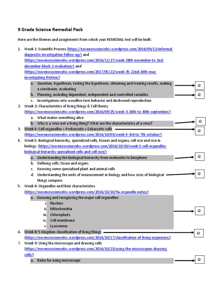 9 Grade Science REMEDIAL Pack | PDF | Cell (Biology) | Reproduction