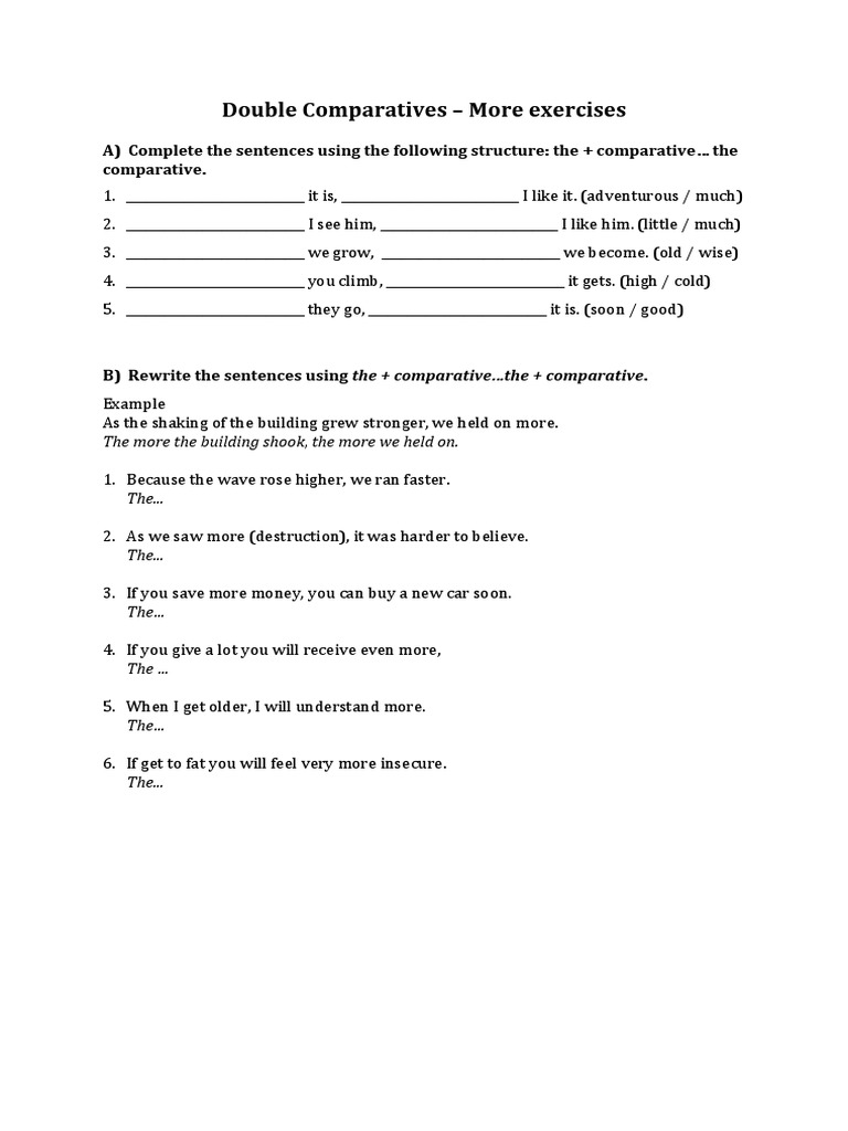 Double Comparatives Exercises | PDF
