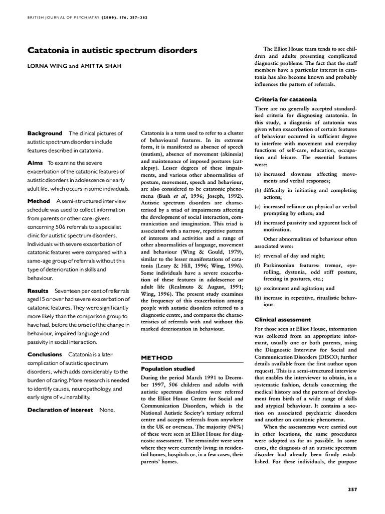 Catatonia in Autistic Spectrum Disorder.pdf | Autism | Autism Spectrum