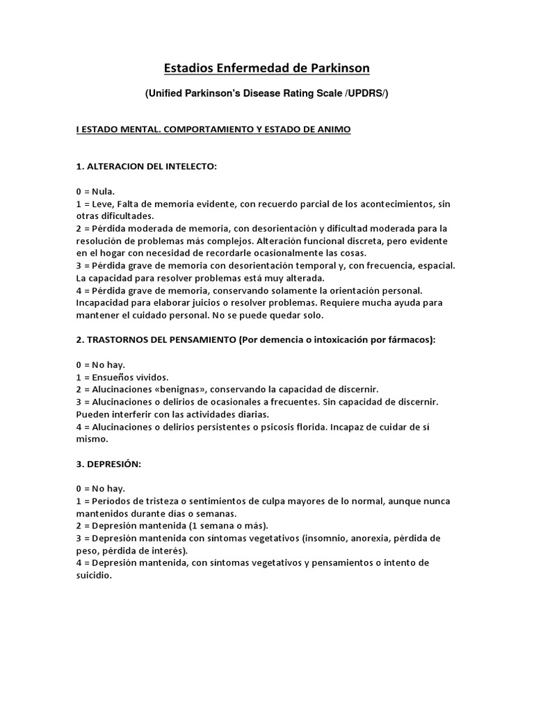 Estadios Enfermedad de Parkinson Unified Parkinson's Disease Rating ...
