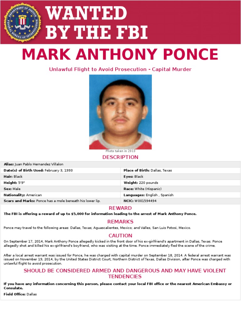 Mark Anthony Ponce Wanted for Murder | PDF | Arrest | Violence