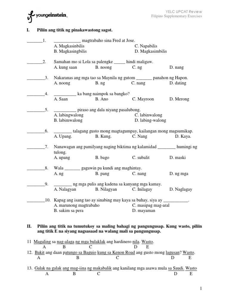 Filipino Supplementary Exercises PDF | PDF