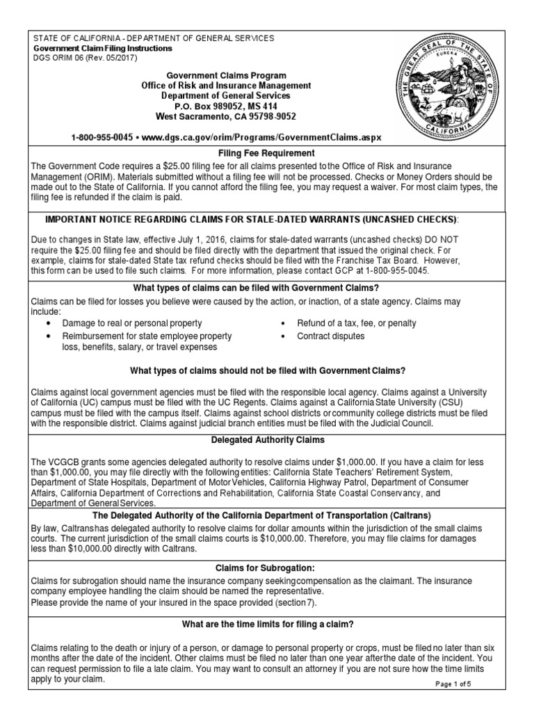 Claims Form - Government Claims Program - Office of Risk and Insurance ...
