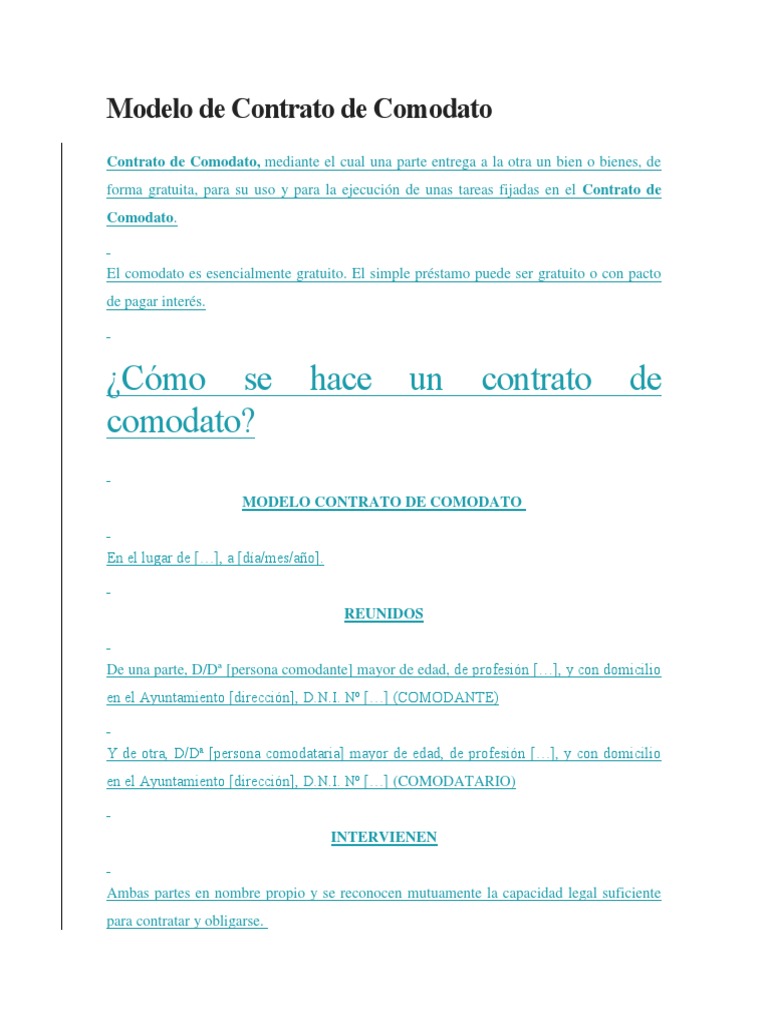 Modelo de Contrato de Comodato | PDF | Conceptos legales | Gobierno