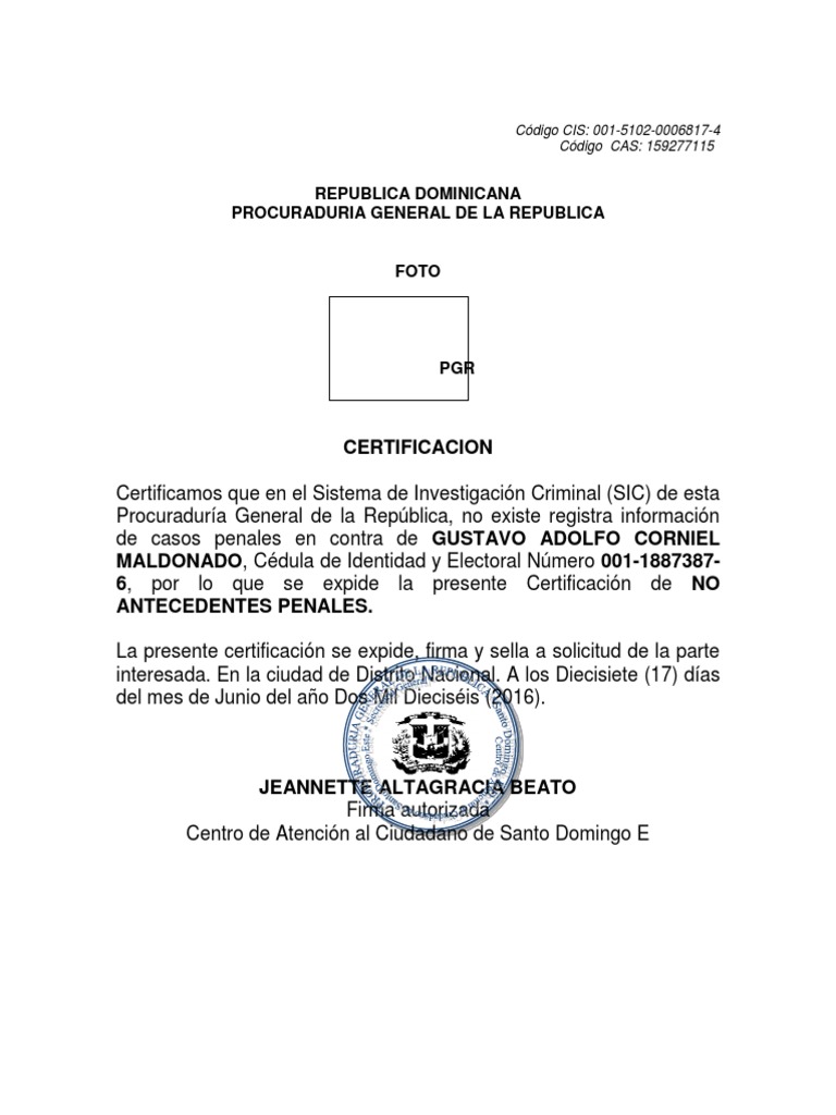 Certificación Buena Conducta Modelo | PDF