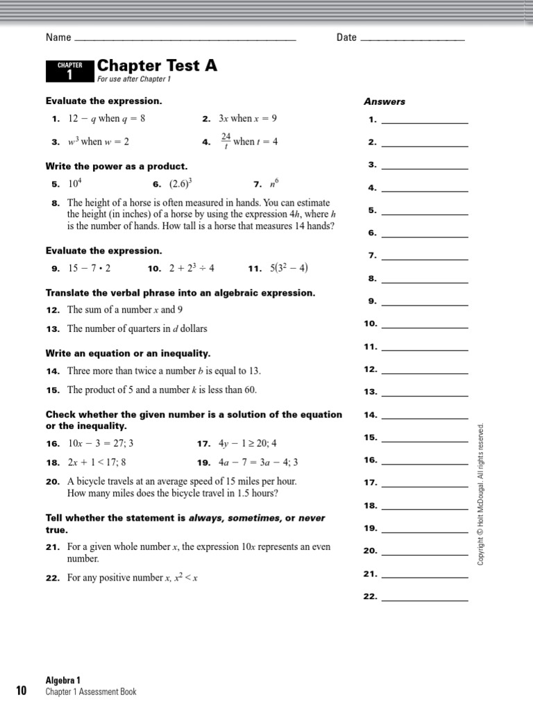 Holt Algebra 1_Chapter 01 Test.pdf | Celsius | Function (Mathematics) Holt Algebra 1_Chapter 01 Test.pdf | Celsius | Function (Mathematics)