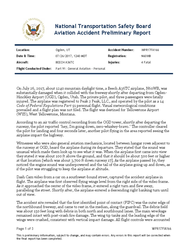 Preliminary Plane Crash Report | PDF | Airplane | Aviation Accidents ...