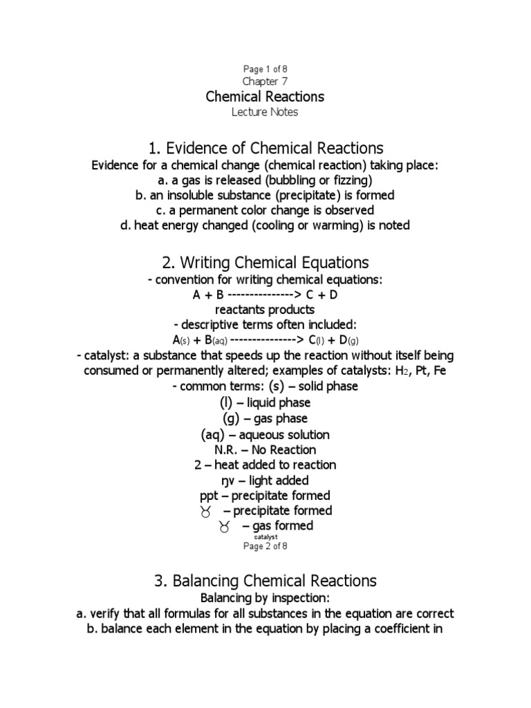 Evidence of Chemical Reactions | PDF | Chemical Compounds | Physical ...