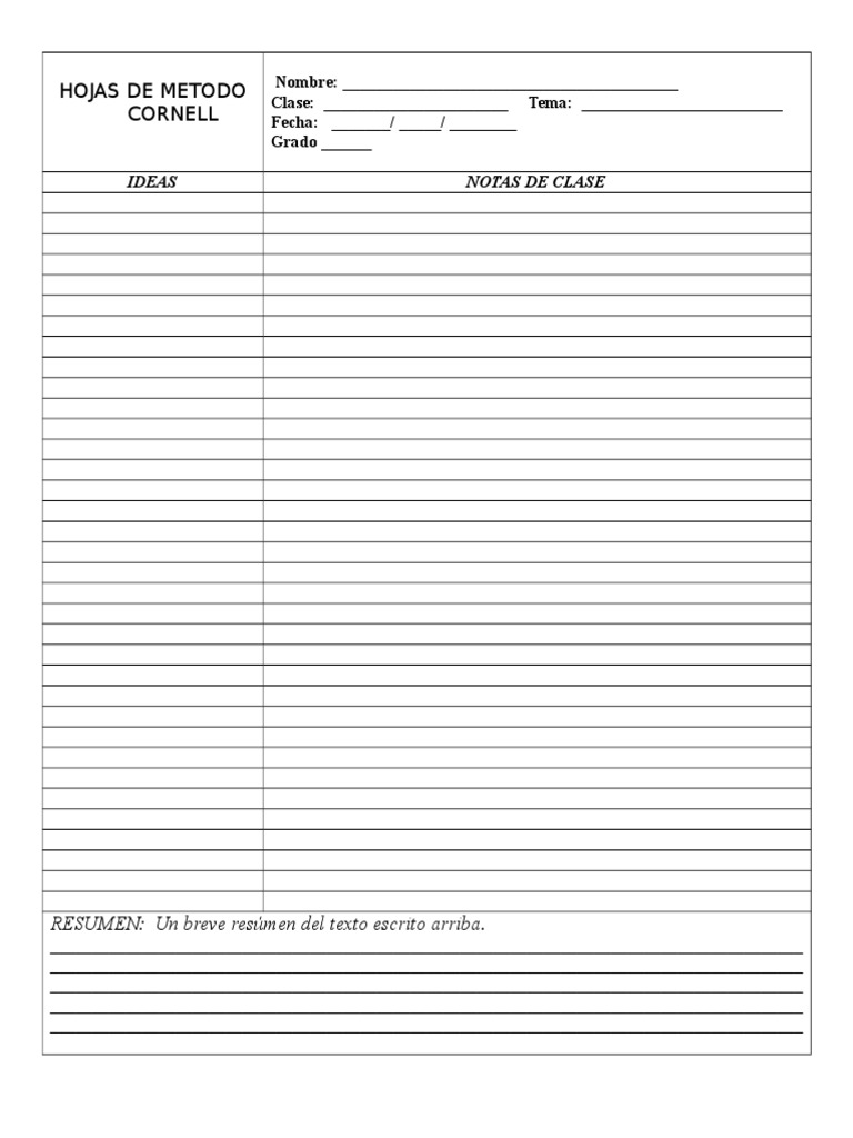 Hojas de Metodo Cornell | PDF | Universidad de Cornell | Escritura