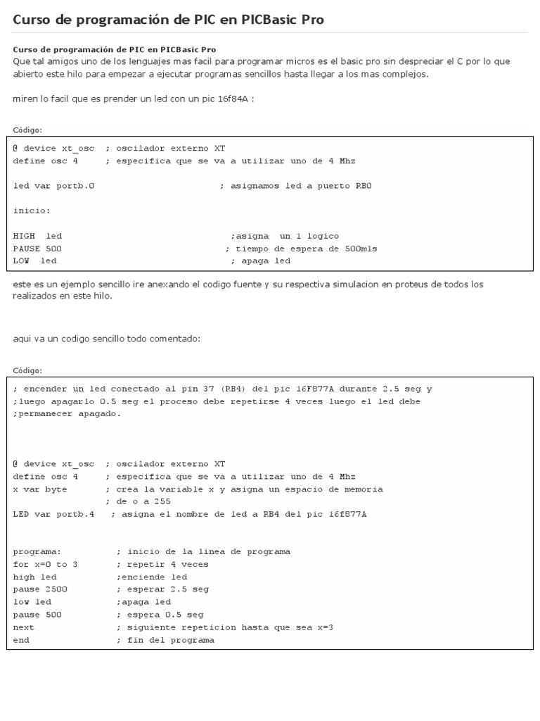 Curso de Programacion de PIC en PICBasic Pro PDF | PDF