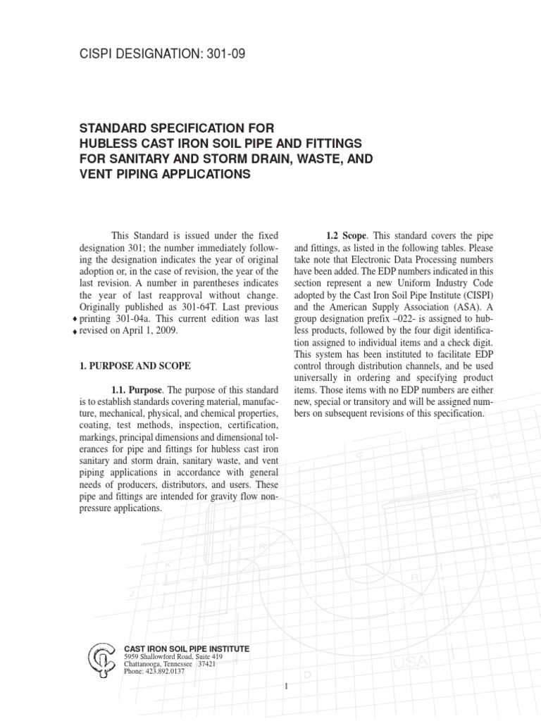CISPI 301 Standard for Hubless Pipe | PDF | Pipe (Fluid Conveyance ...