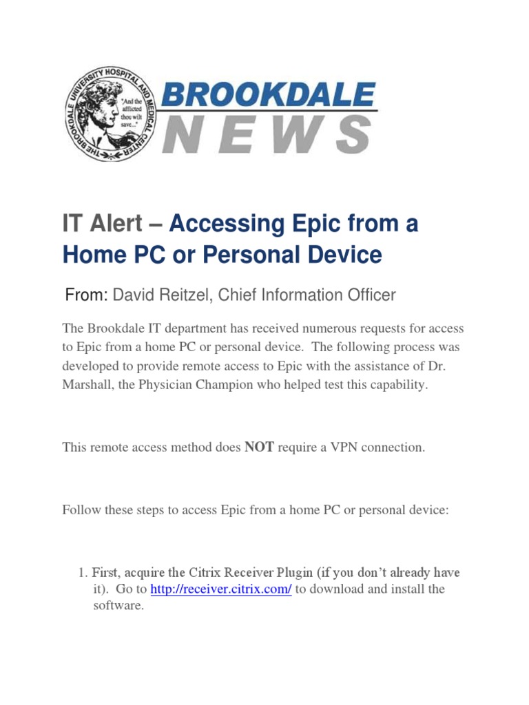 EPIC Access From Home PDF | PDF | Email | Login