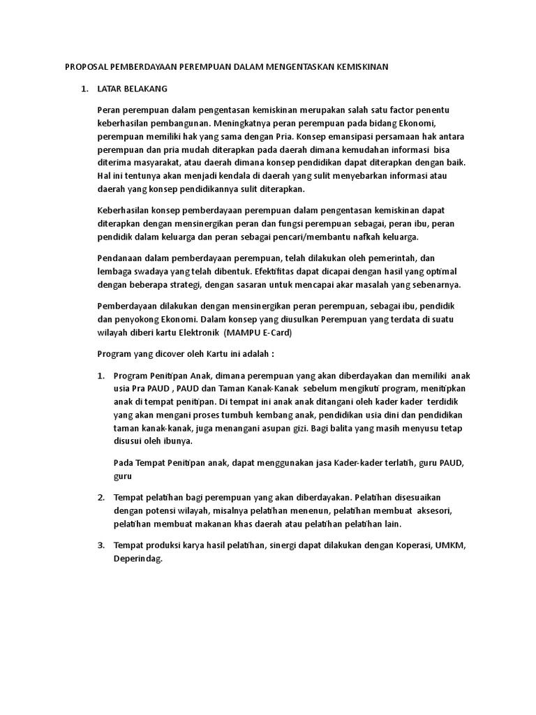 Proposal Pemberdayaan Perempuan Dalam Mengentaskan Kemiskinan | PDF