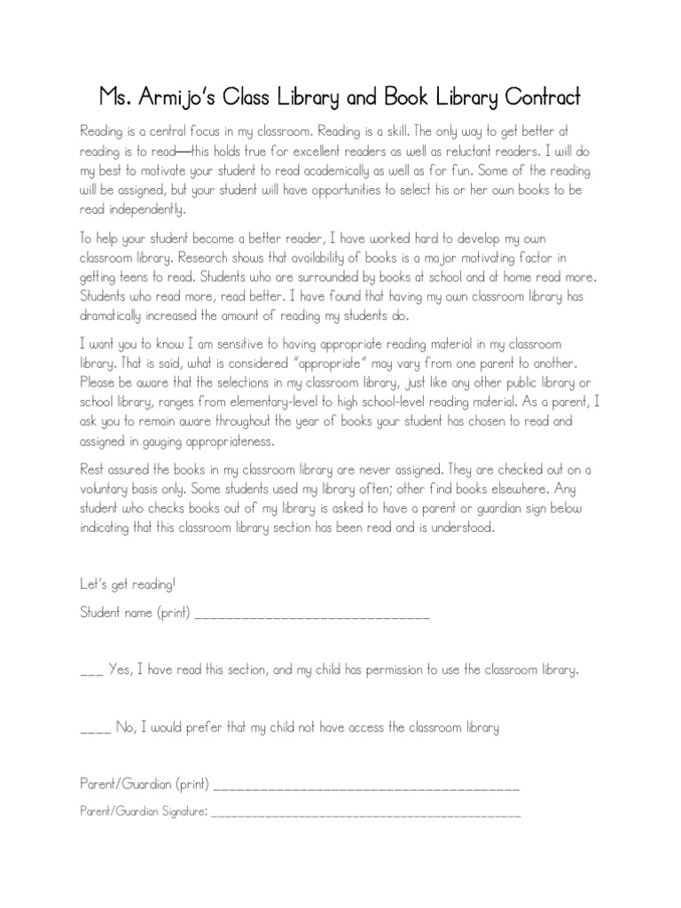 Class Library and Book Library Contract | PDF